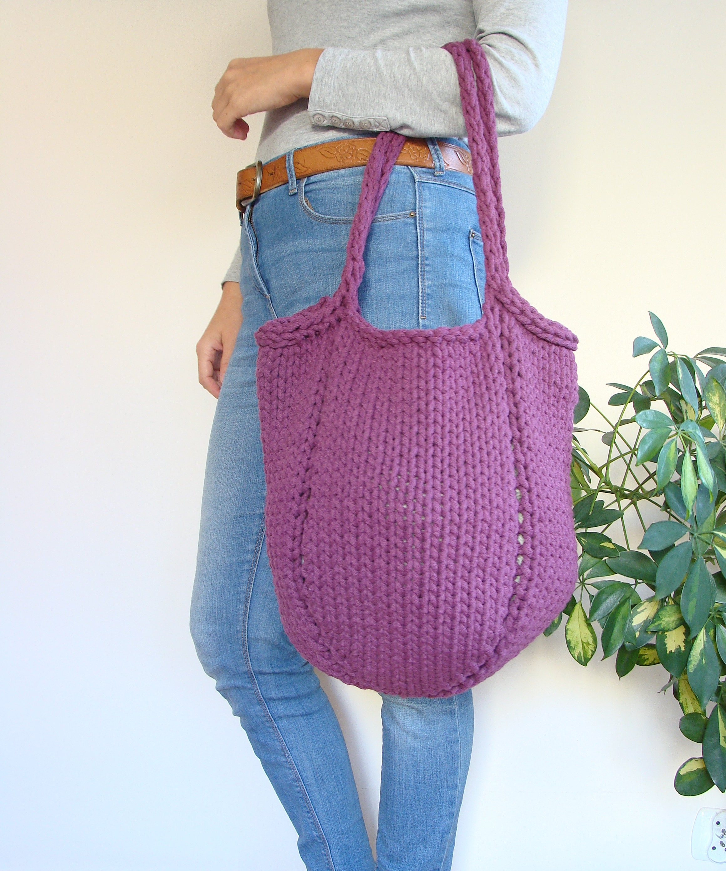 Knitting pattern large knit tote bag pattern reversible big - Etsy Polska