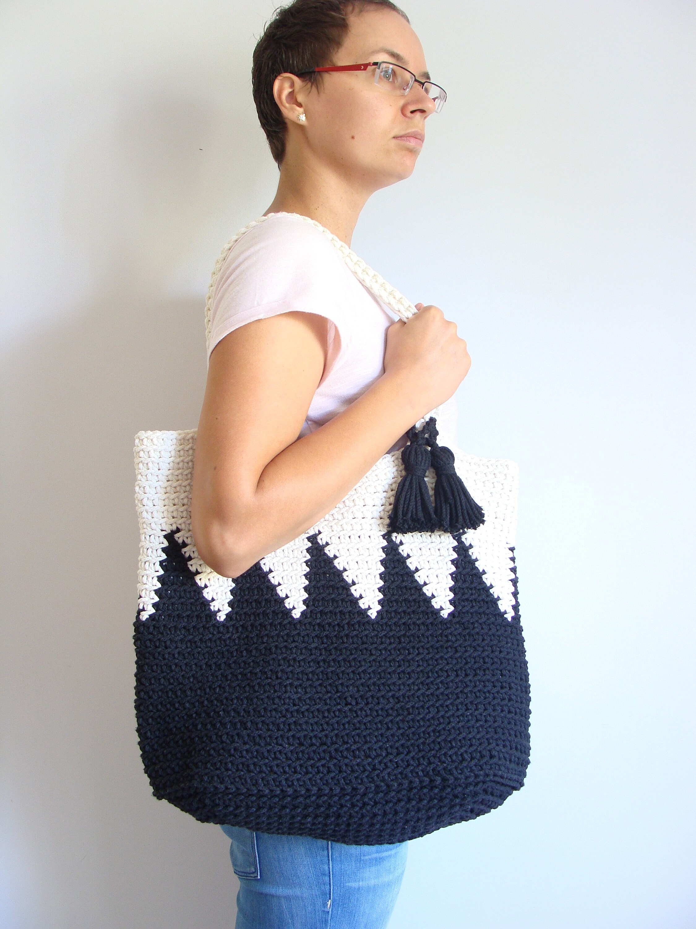 Large crochet tote bag pattern geometric bag pattern shopper - Etsy Polska