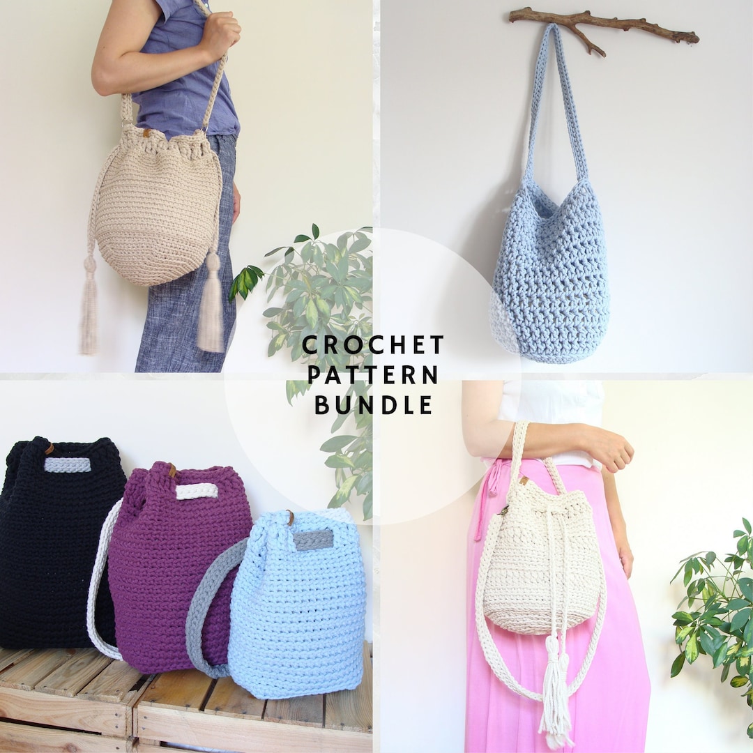 Crochet Pattern Bundle, Set of 4 Crochet Bag Patterns, Crossbody Boho ...