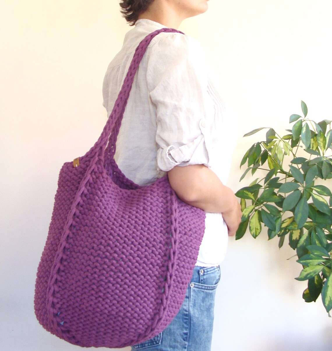 Knitting pattern large knit tote bag pattern reversible big - Etsy Polska