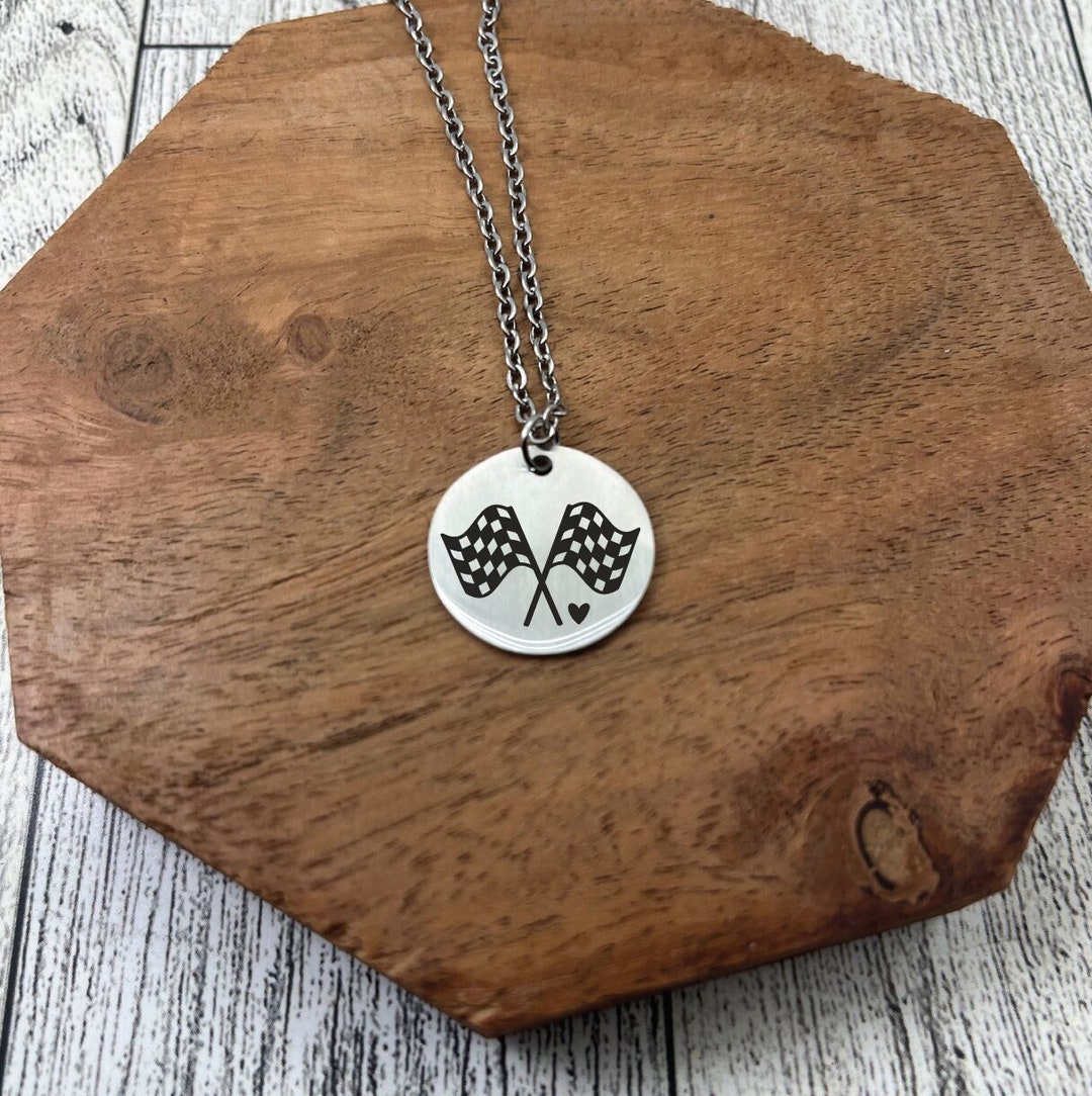 Checkered Flag Disc Necklace- Personalized Disc Necklace Stainless ...