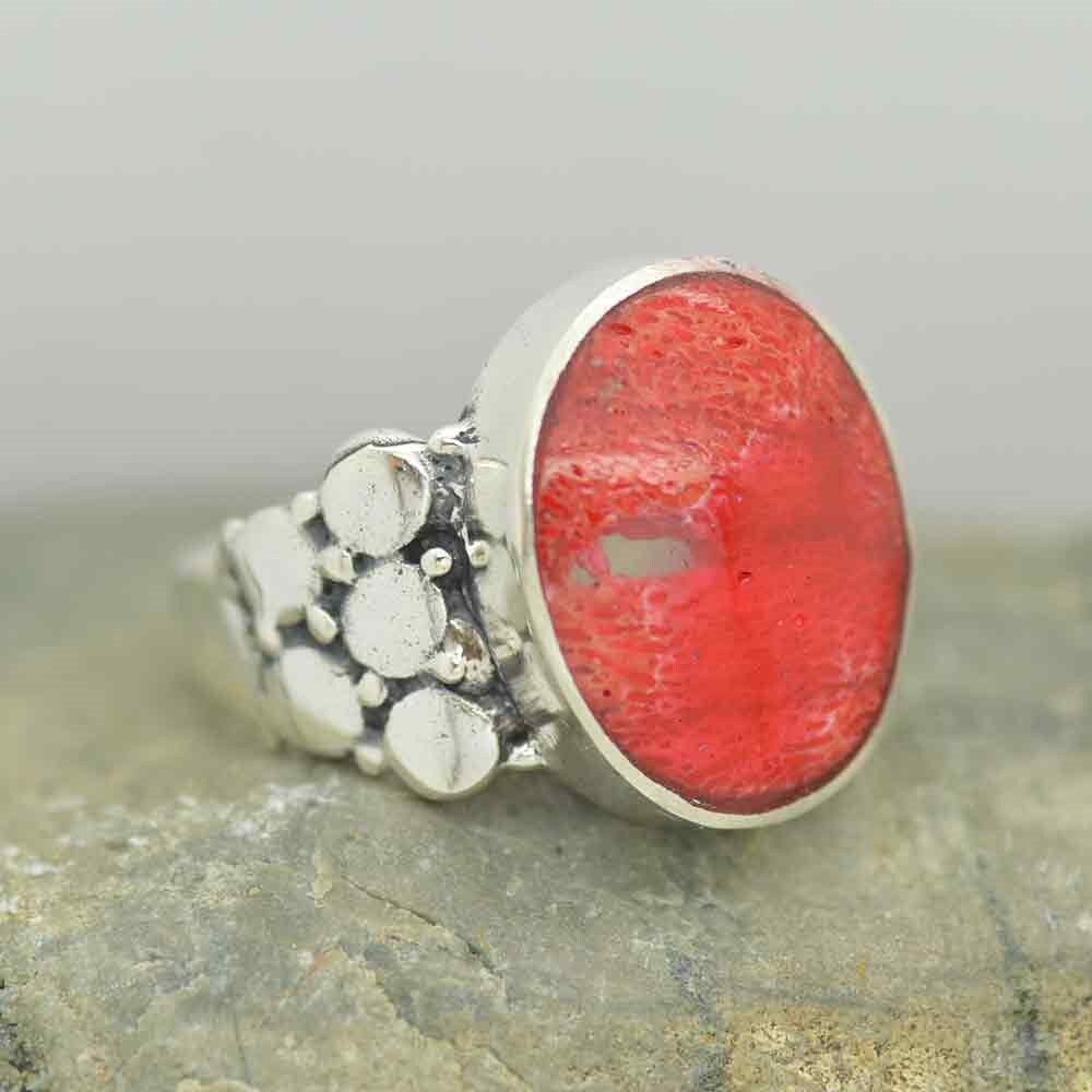 Genuine Red Coral Inlay Ring in Sterling Silver 925 - Etsy