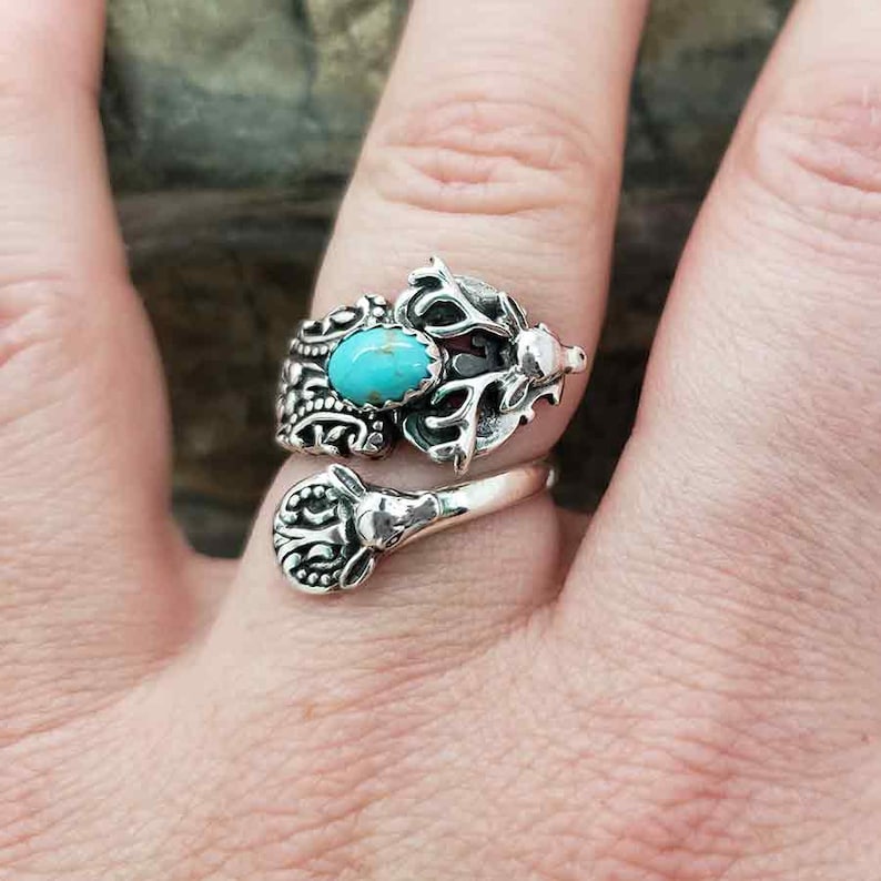 Deer Adjustable Spoon Ring With Turquoise for Ladies in | Etsy