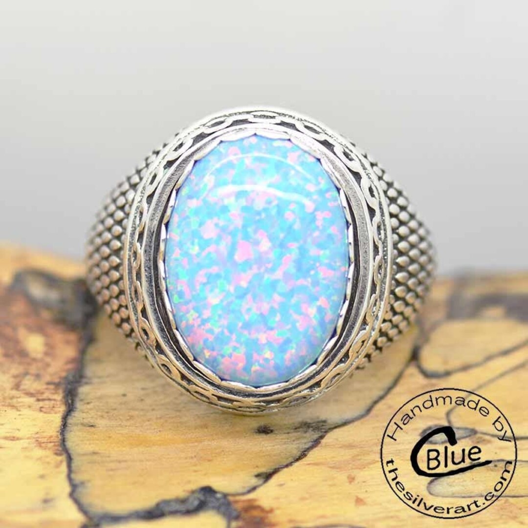 Inlay Blue Fire Opal Ring in Sterling Silver 925 Ring Scales Shank ...