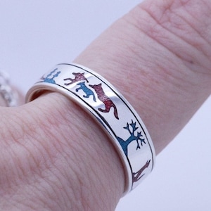 Wolf Ring in Sterling Silver 925 With Turquoise and Red Coral Inlay - Etsy