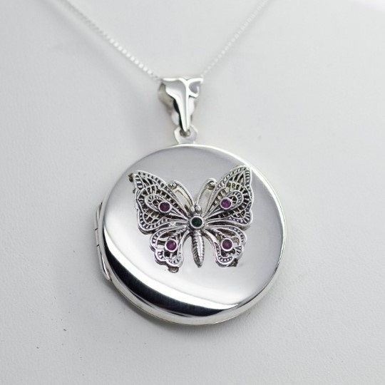 Butterfly Locket Pendant in Sterling Silver 925 Inlaid With - Etsy