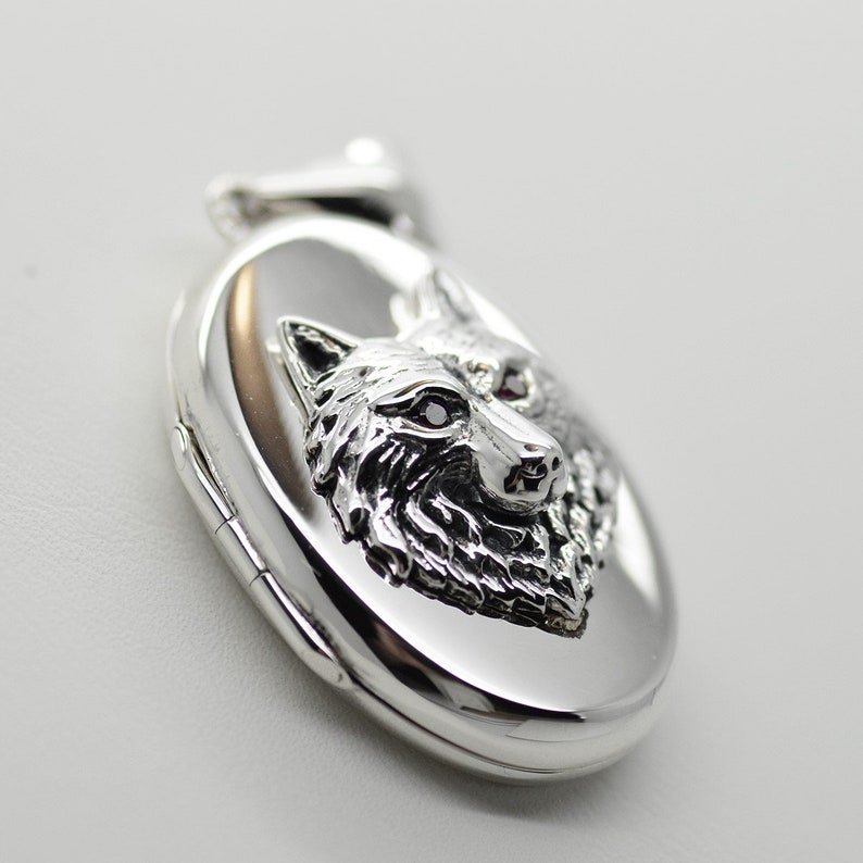 Wolf Head Locket Pendant in Sterling Silver 925 inlaid with | Etsy