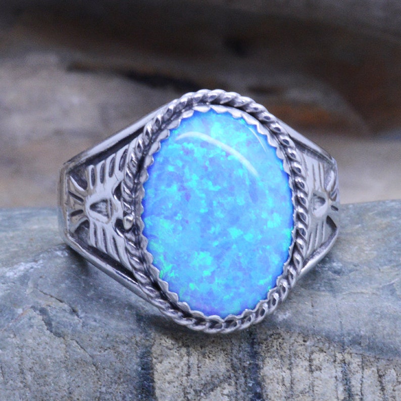 Light Blue Opal Ring in Sterling Silver 925 Eagle Ring Shank Handmade ...