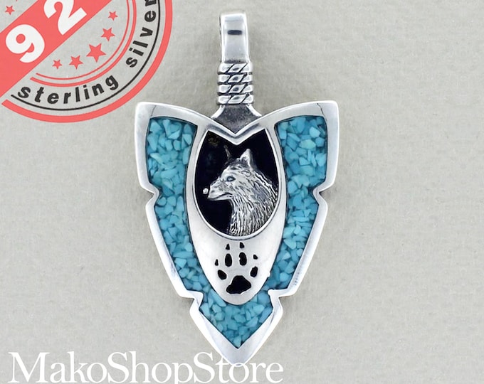 Sterling Silver 925 Wolf and Paw Arrowhead Pendant Necklace - Etsy