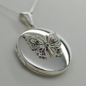 Butterfly Locket Pendant in Sterling Silver 925 Inlaid With Red Ruby ...