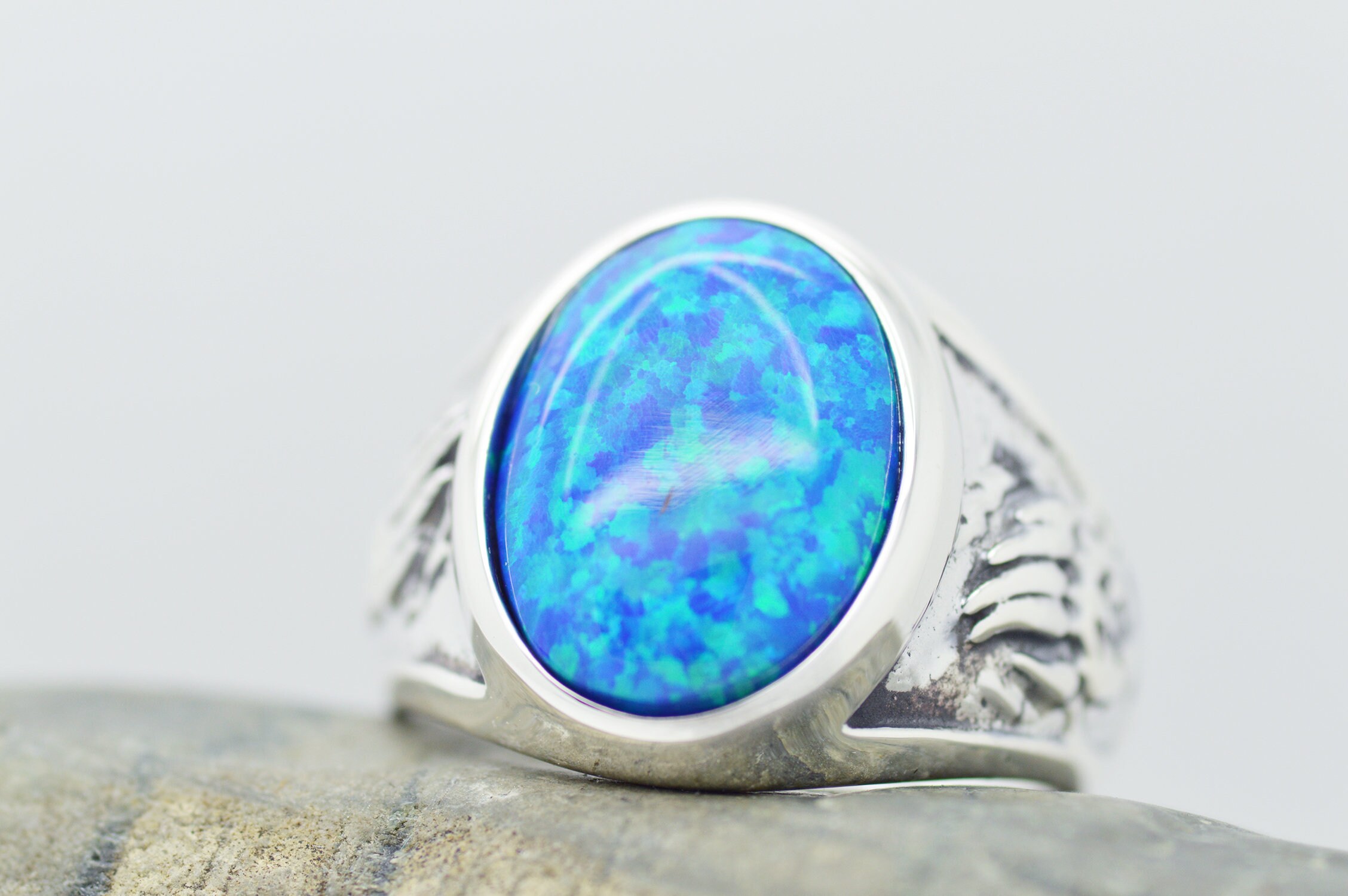 Inlay Blue Fire Opal Ring in Sterling Silver 925 Bear Paw Ring | Etsy