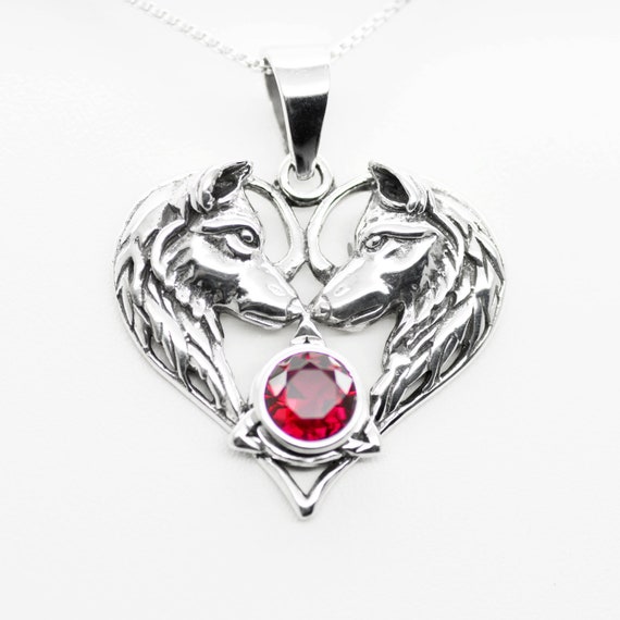 Wolf Couple Heart Pendant in Sterling Silver 925 With - Etsy