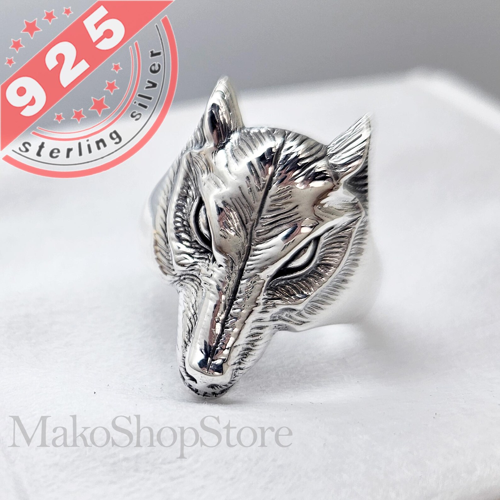 Men's Wolf Ring in Sterling Silver 925 Any Ring Size 8 9 10 11 12 13 14 ...