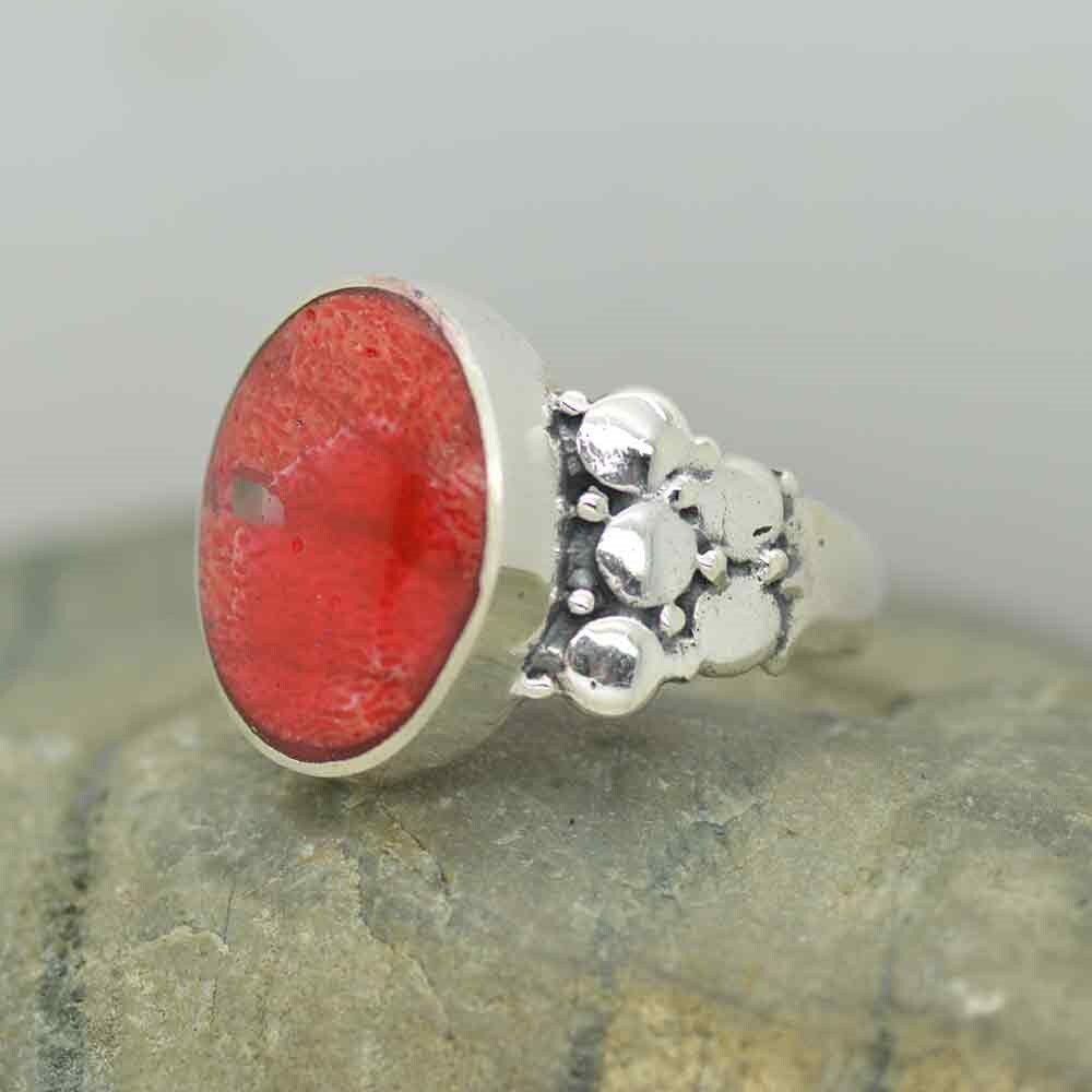 Genuine Red Coral Inlay Ring in Sterling Silver 925 - Etsy