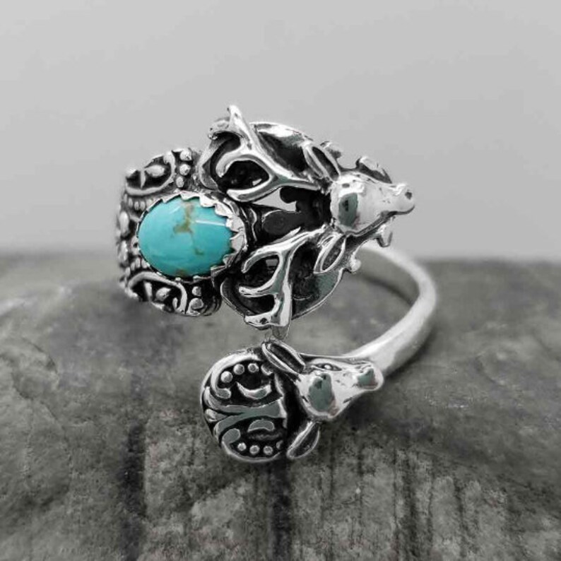 Deer Adjustable Spoon Ring With Turquoise for Ladies in | Etsy
