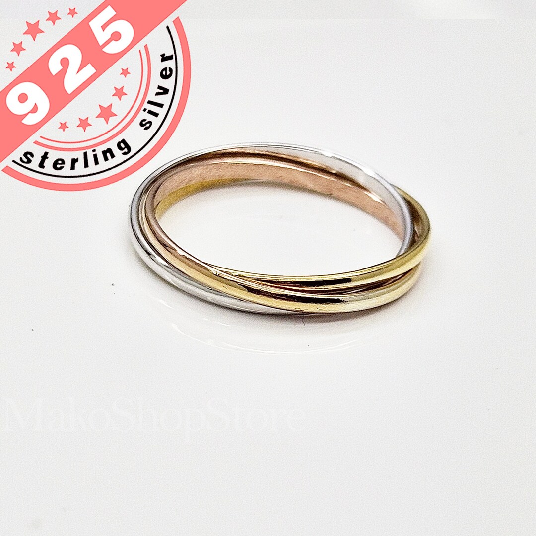 Interlocking Set of 3 Rings in Silver, 18k Gold-fill Rose Gold-filled ...