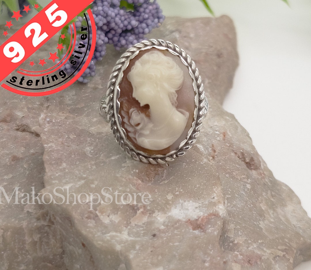 Elegant Cameo Lady Ring in Sterling Silver 925 Handmade by Artist Any ...