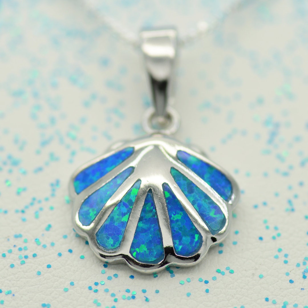 Seashell Sterling Silver 925 Pendant With Blue Fire Opal Inlay FREE ...