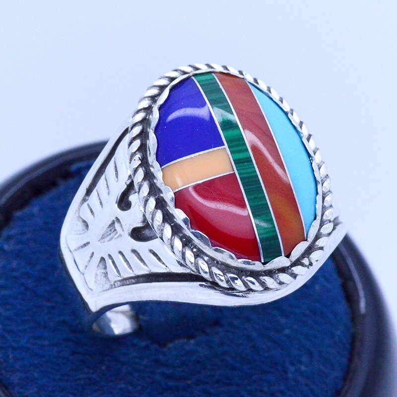 Multi-stones Mosaic Ring in Sterling Silver 925 Eagle Ring | Etsy