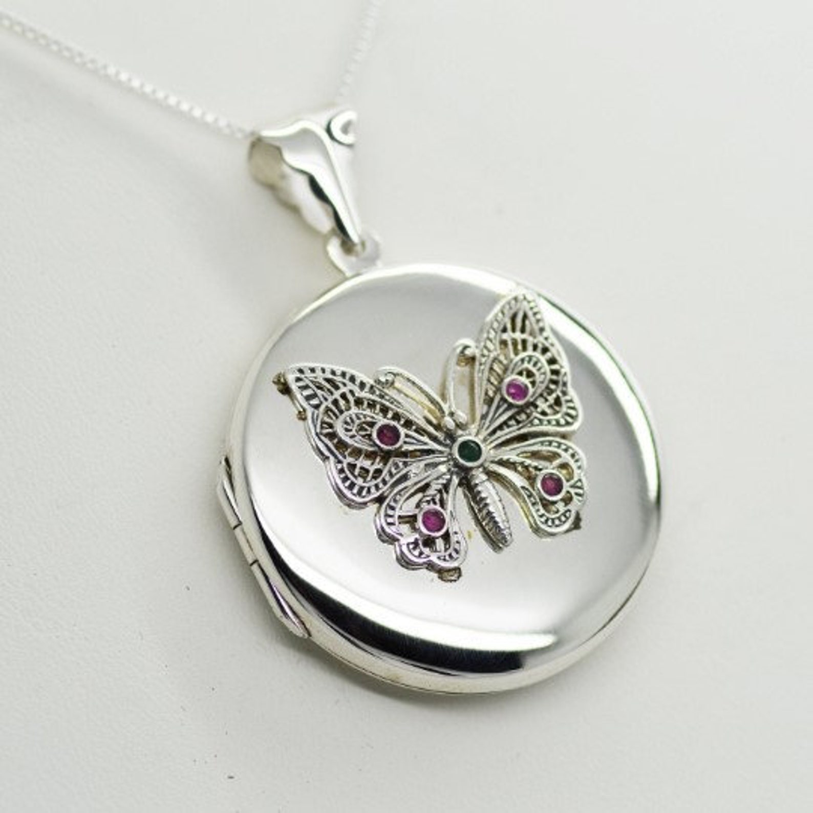 Butterfly Locket Pendant in Sterling Silver 925 Inlaid With Red Ruby ...