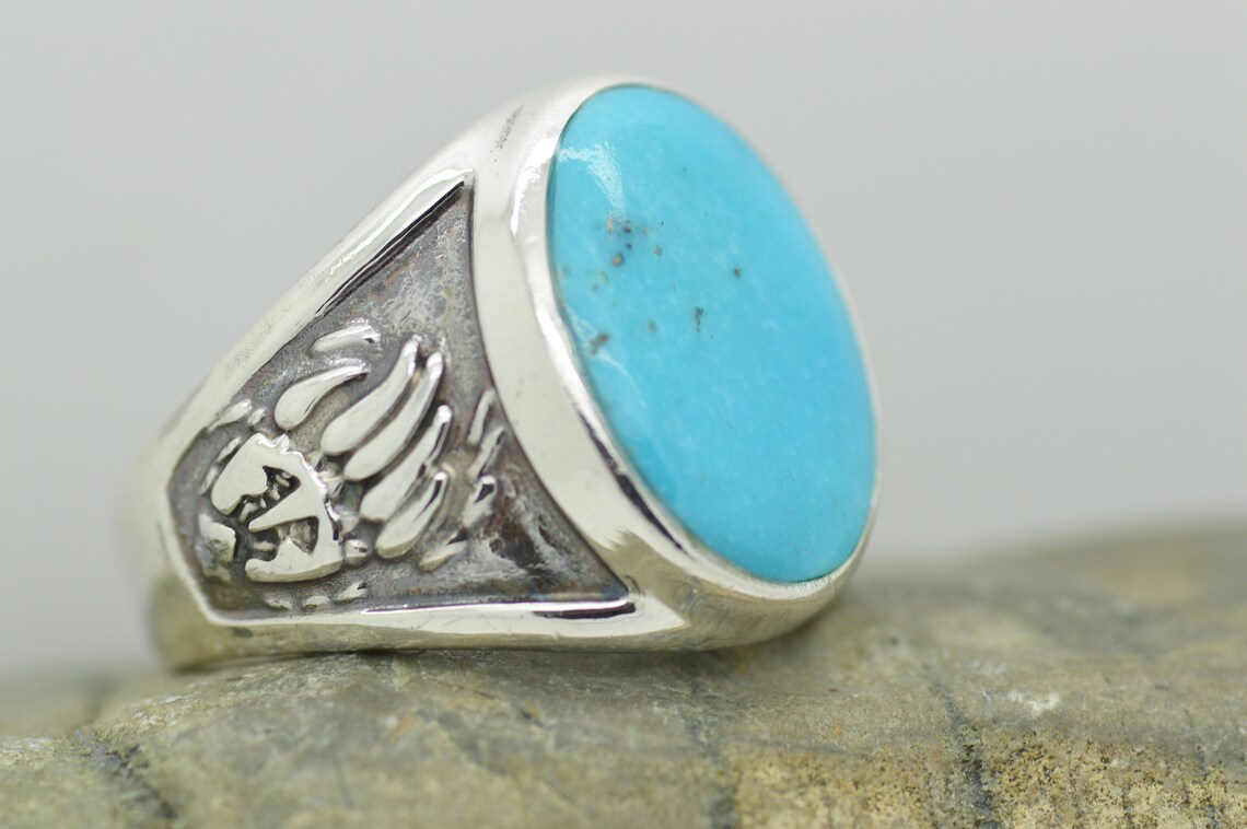 Inlaid Turquoise Ring Size 12 in Sterling Silver 925 Bear Paws - Etsy