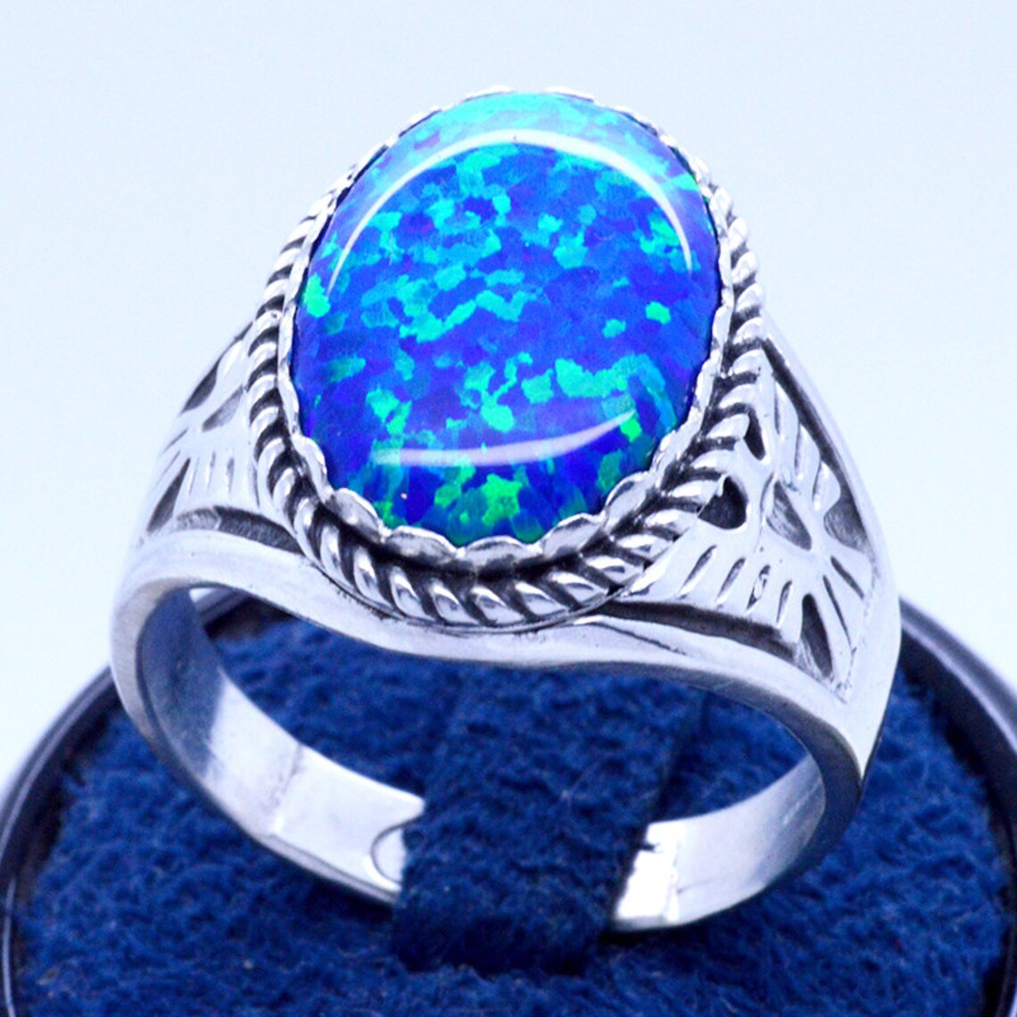 Blue Opal Ring in Sterling Silver 925 Eagle Ring Shank - Etsy