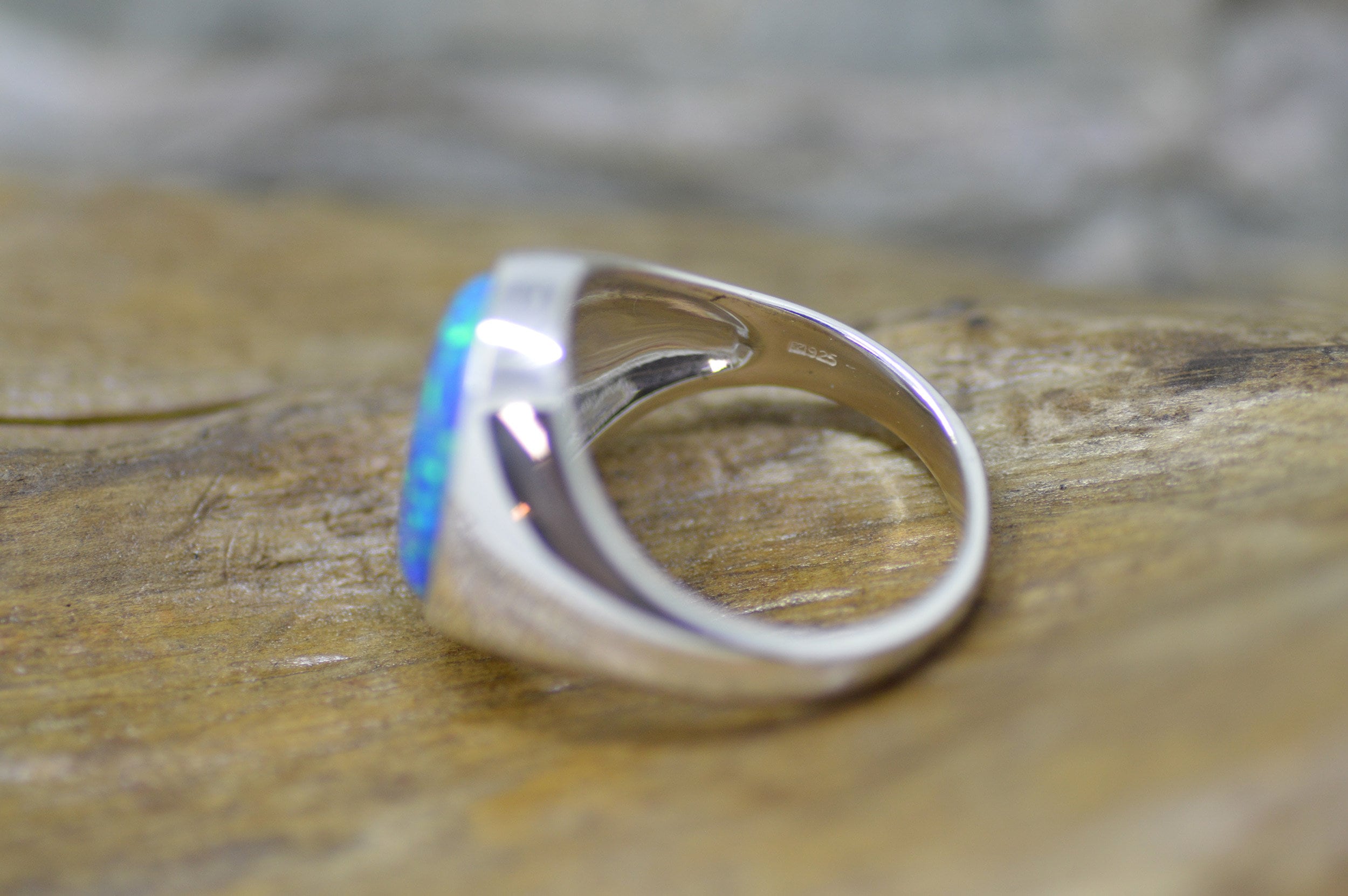 Inlay Blue Fire Opal Ring in Sterling Silver 925 Ring Plain | Etsy