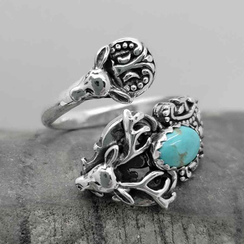Deer Adjustable Spoon Ring With Turquoise for Ladies in | Etsy