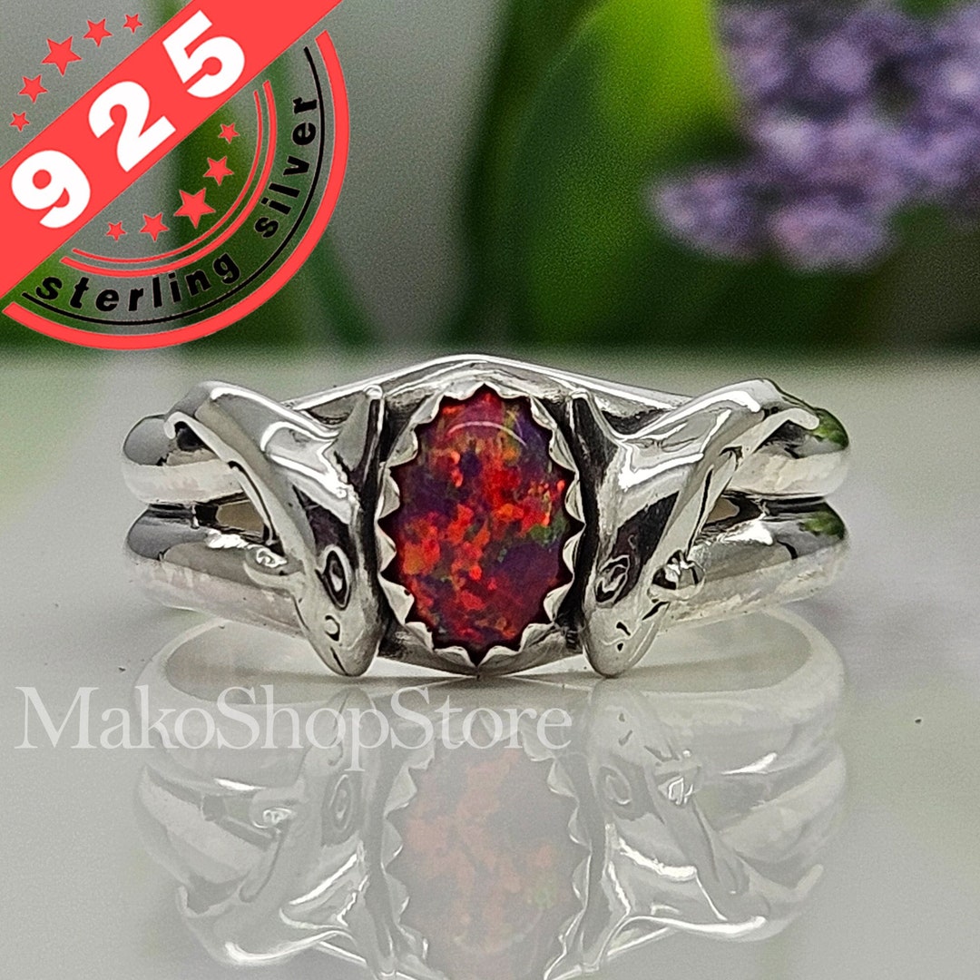 Killer Whales Orca Ring With Red Opal or Other Gemstone Unisex in ...