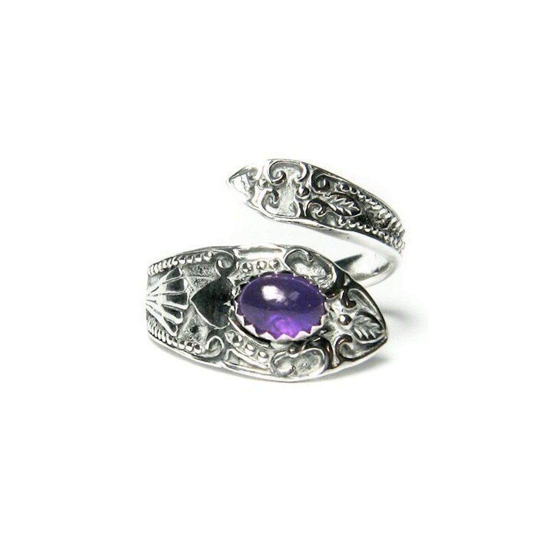 Victorian Design Adjustable Spoon Ring With Amethyst for Ladies in ...