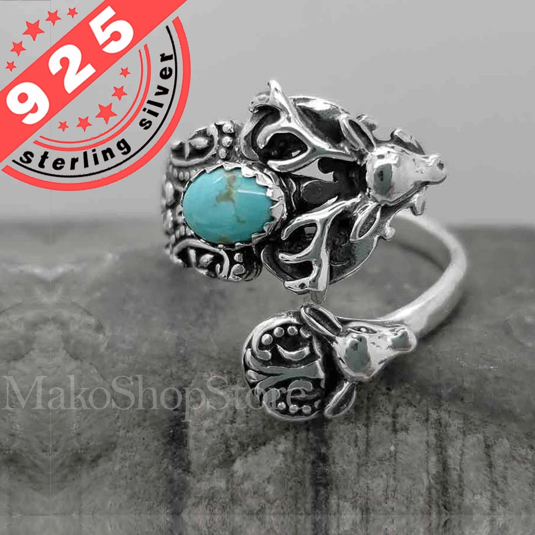 Deer Adjustable Spoon Ring With Turquoise for Ladies in Sterling Silver ...
