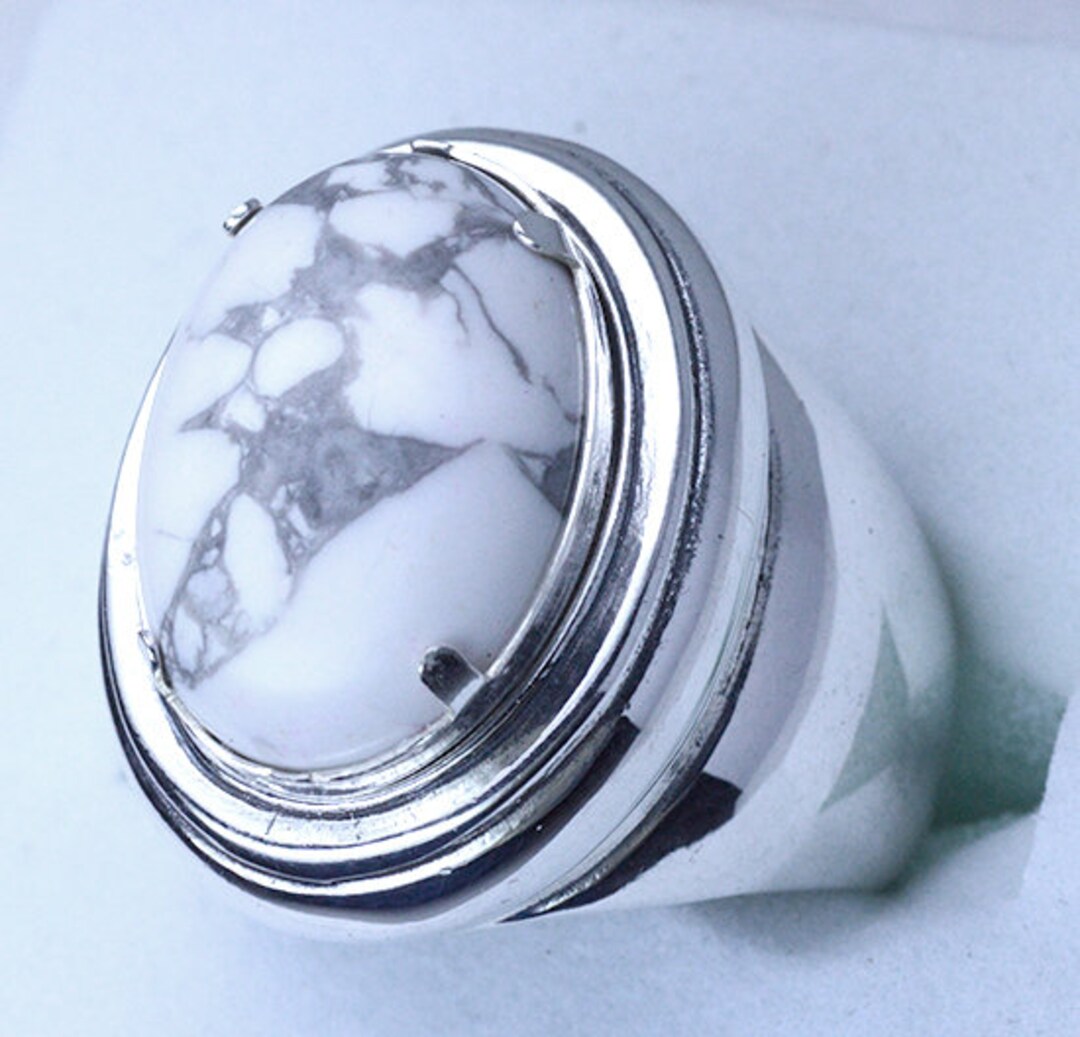 White Turquoise Ring in Sterling Silver 925 Plain Ring Shank Handmade ...