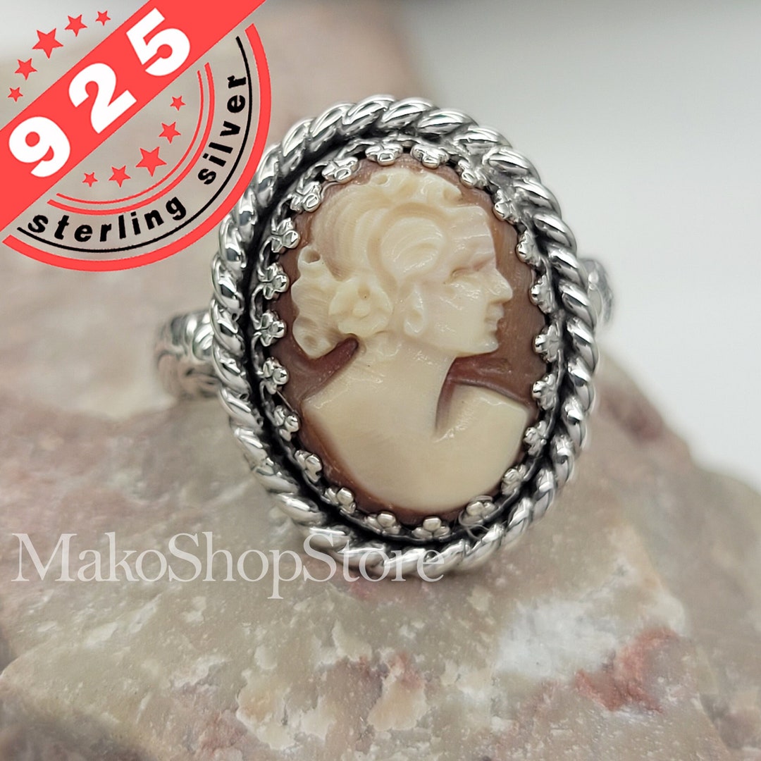 Real Shell Cameo Ring in Sterling Silver 925 Handmade by Artist Any ...