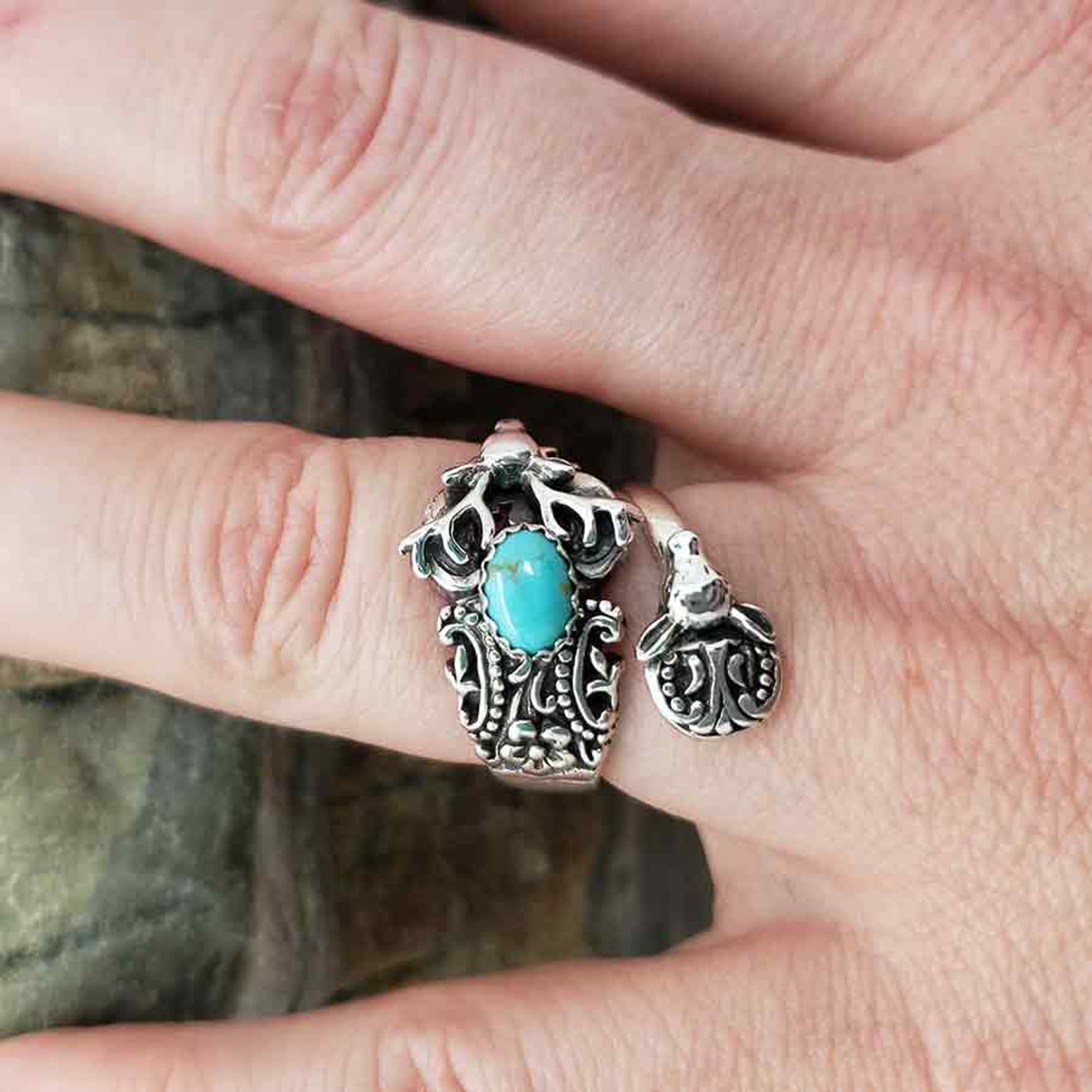 Deer Adjustable Spoon Ring With Turquoise for Ladies in | Etsy