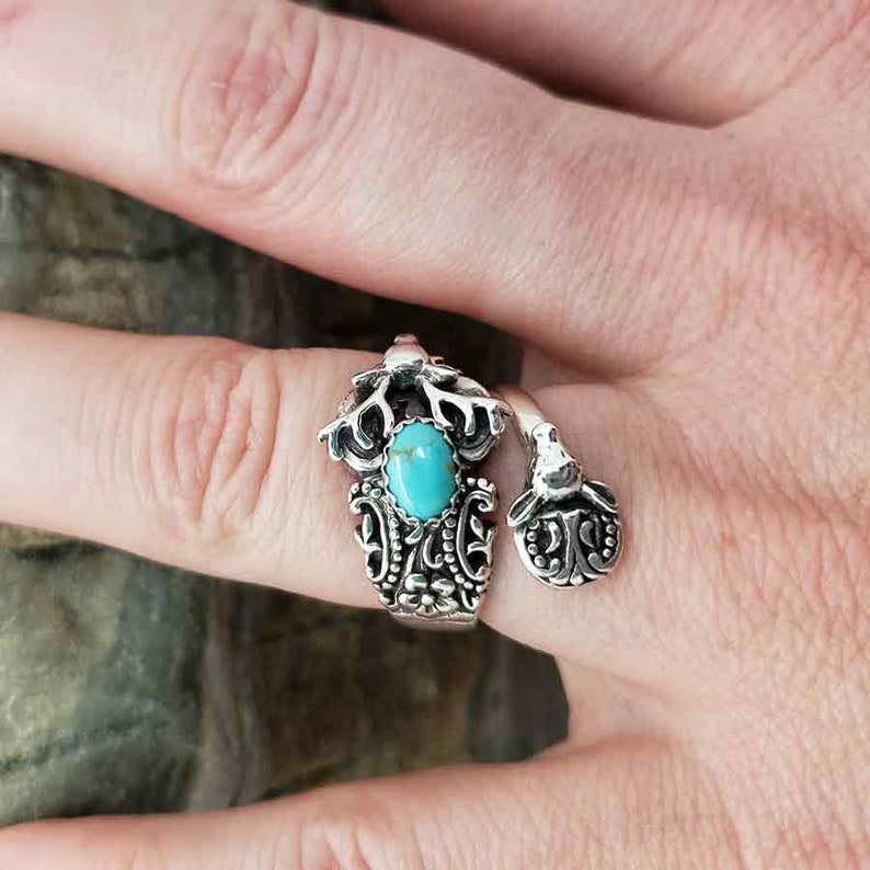 Deer Adjustable Spoon Ring With Turquoise for Ladies in | Etsy