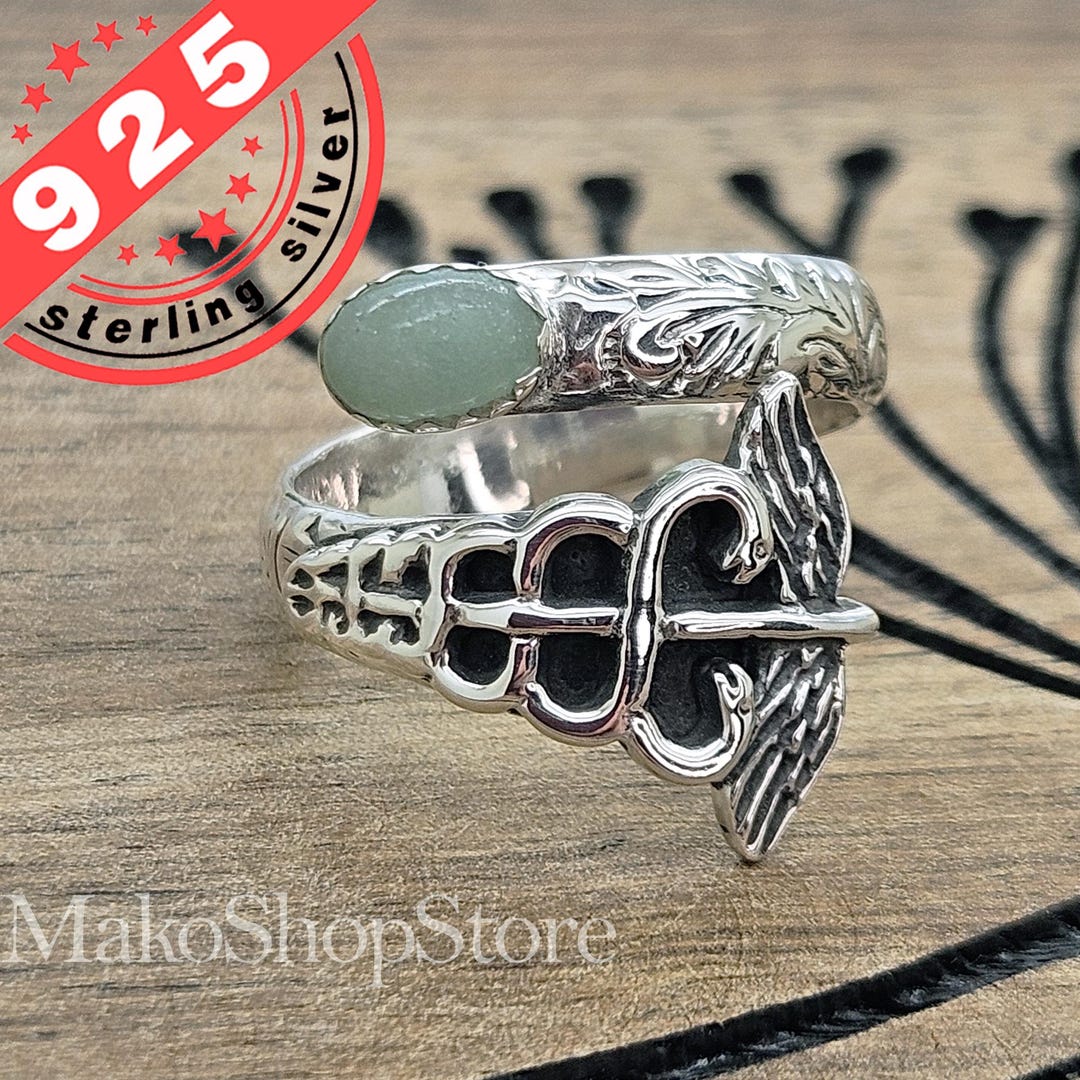 Caduceus Adjustable Spoon Ring With Amethyst or Other Gemstone for ...