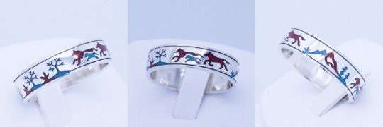 Wolf Ring in Sterling Silver 925 With Turquoise and Red Coral - Etsy