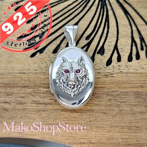 Wolf Head Locket Pendant in Sterling Silver 925 Inlaid With Red Ruby ...