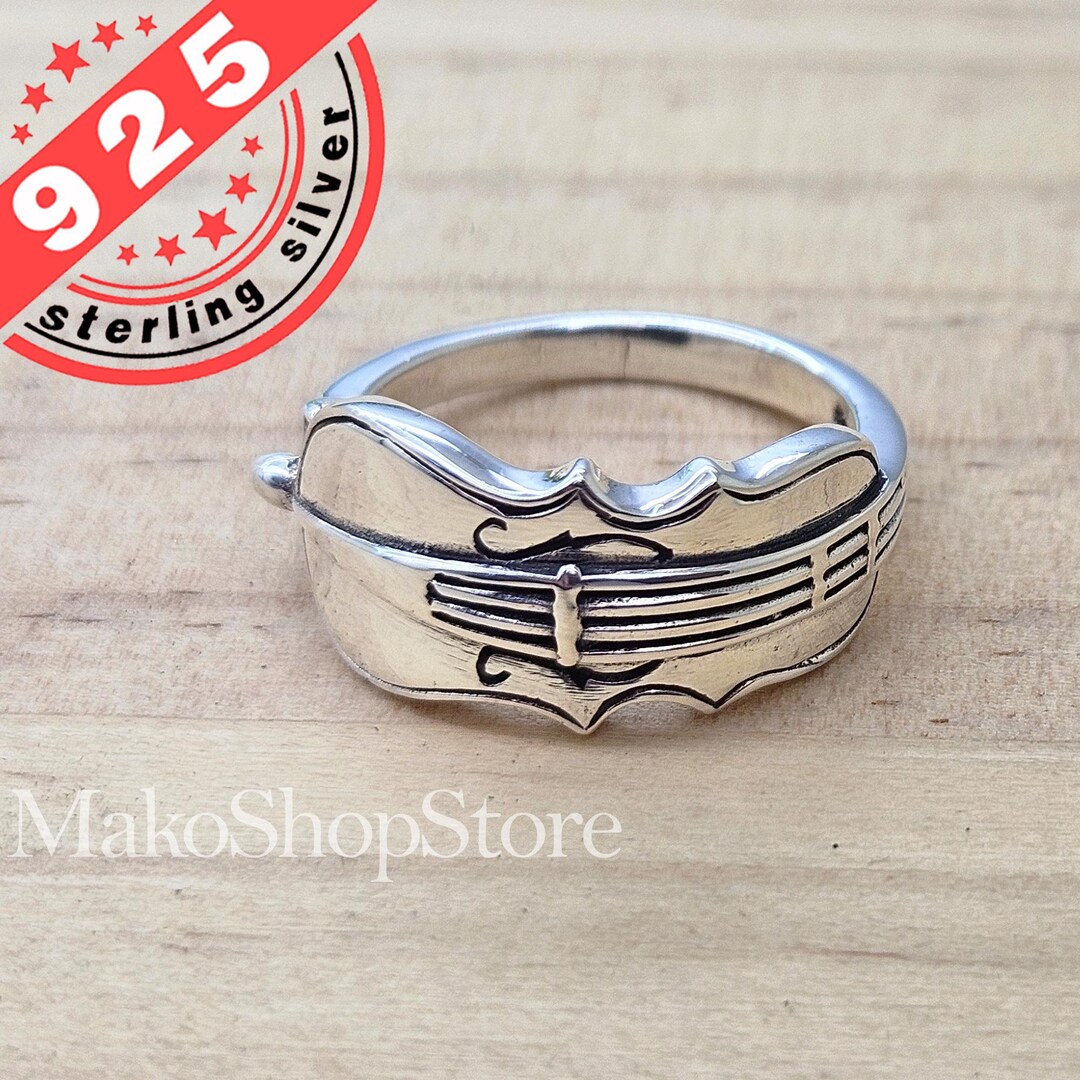 Violin Ring for Ladies in Sterling Silver 925 Size 4, 5, 6, 7, 8, 9 or ...