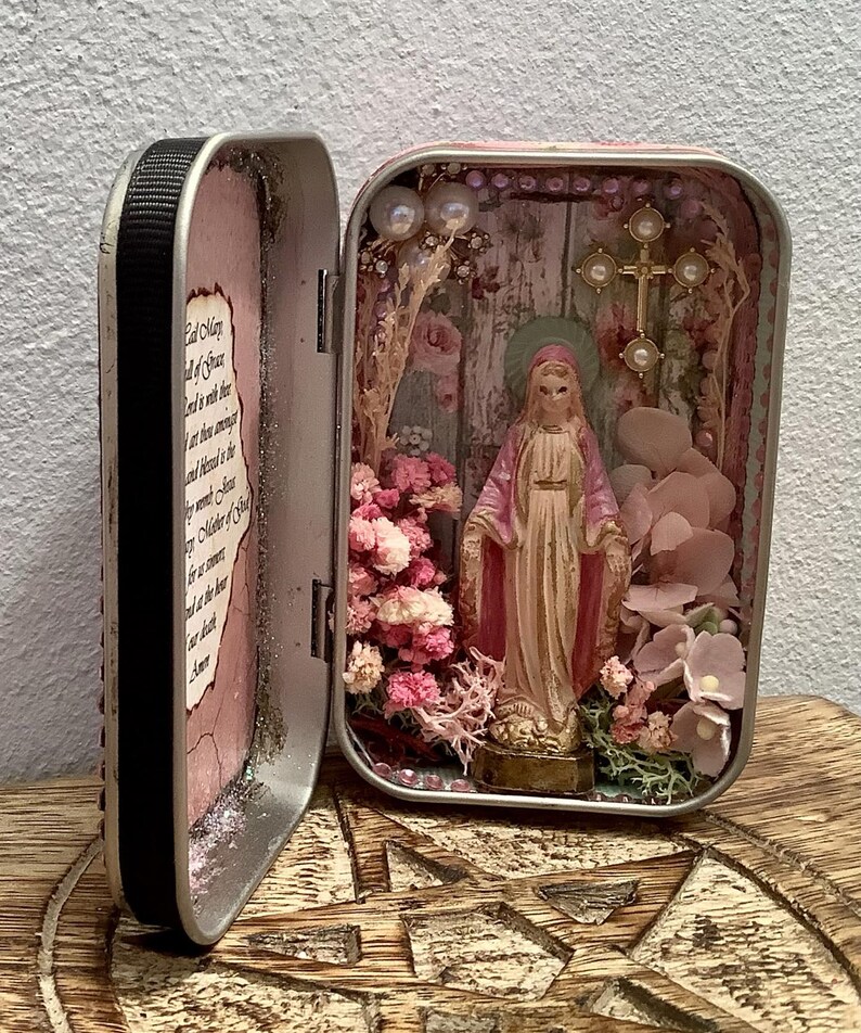 Our Lady of Roses, Virgin Mary, Pocket Shrine, Diorama, Catholic ...