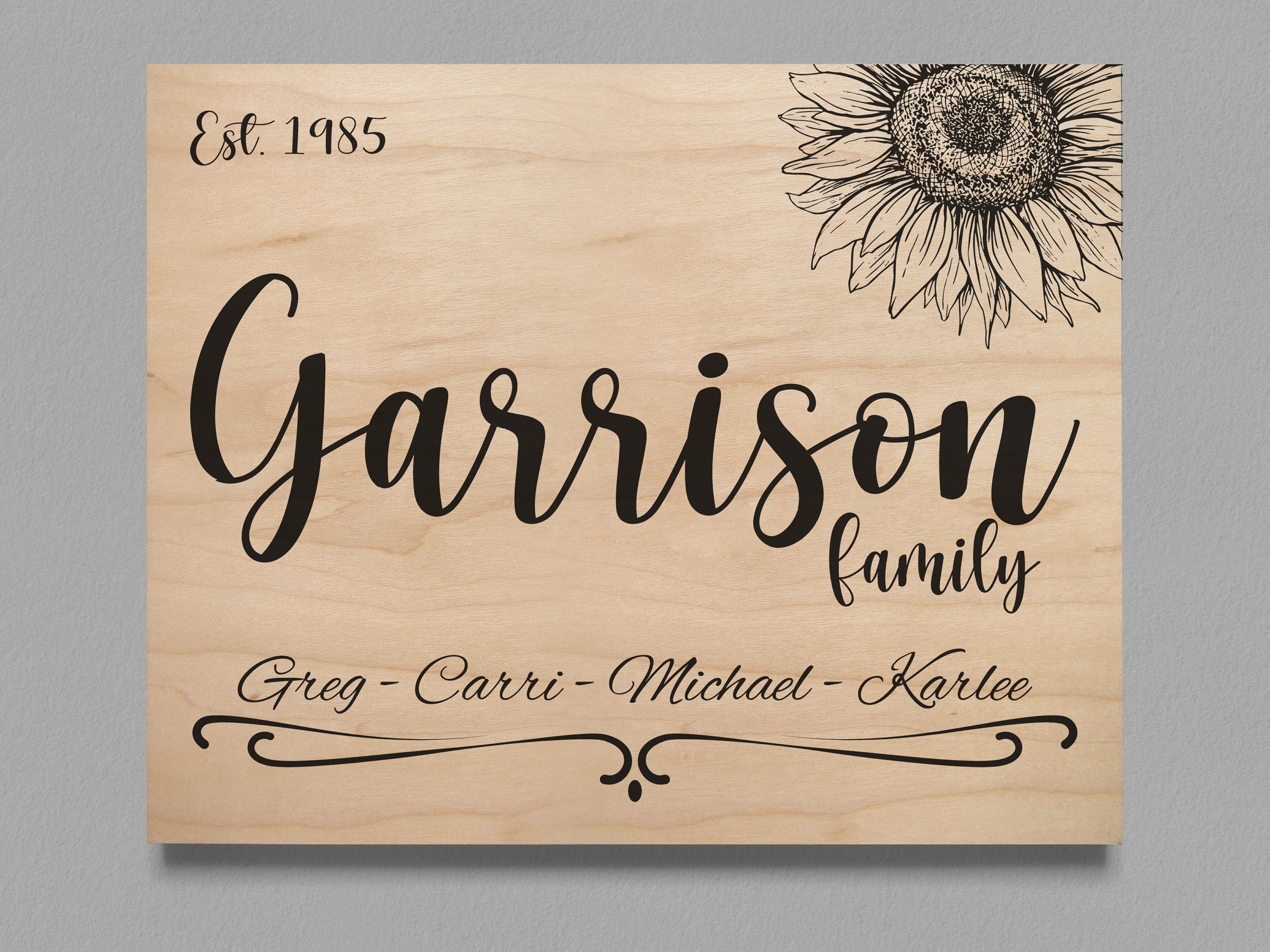 Personalized Print Wood Family Name Art, Last Name Established Sign ...