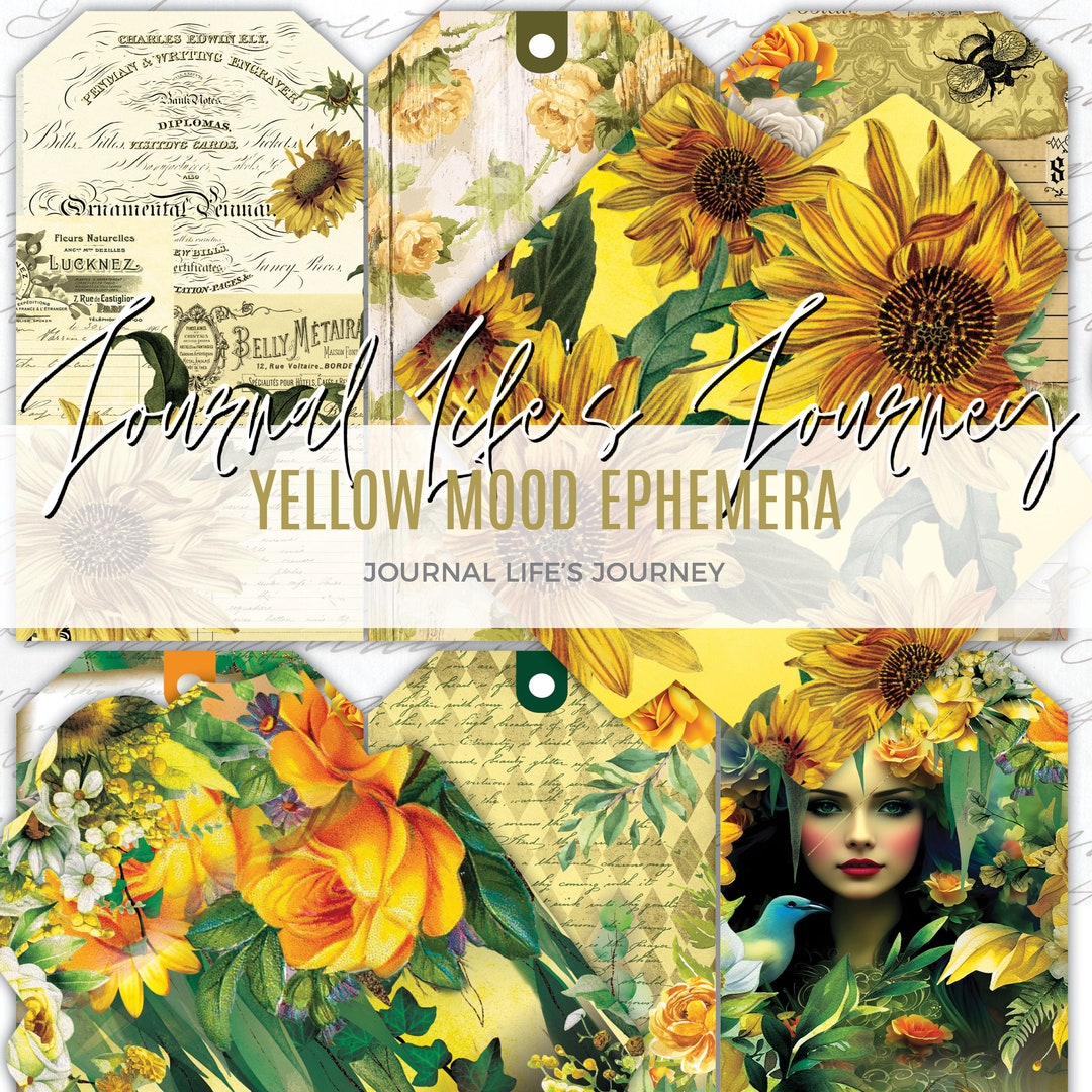 13 Page YELLOW MOOD Deco EPHEMERA Printable Journal Accessories Digital ...