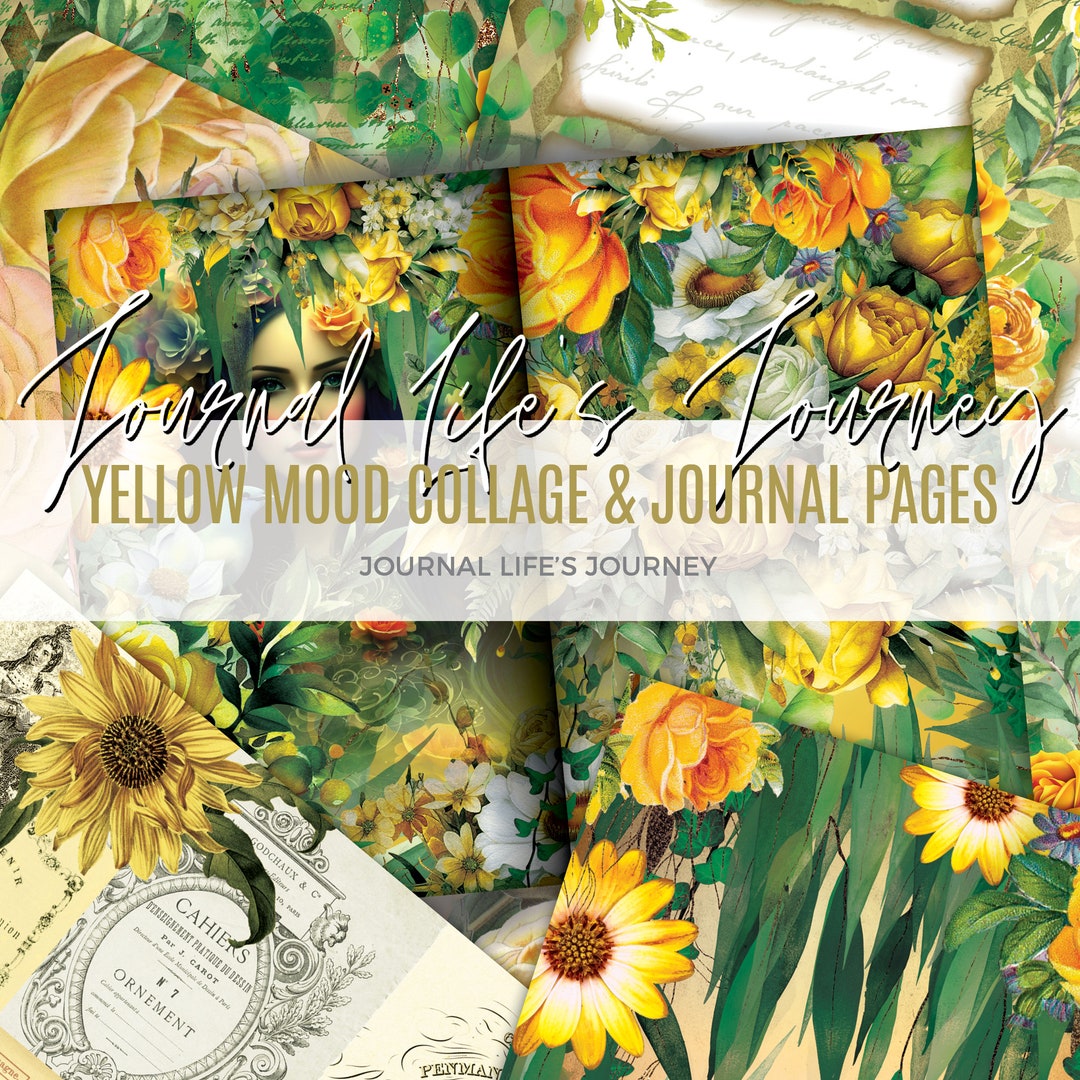 18 Page YELLOW MOOD Printable Journal Kit Collage Pages and Journal ...