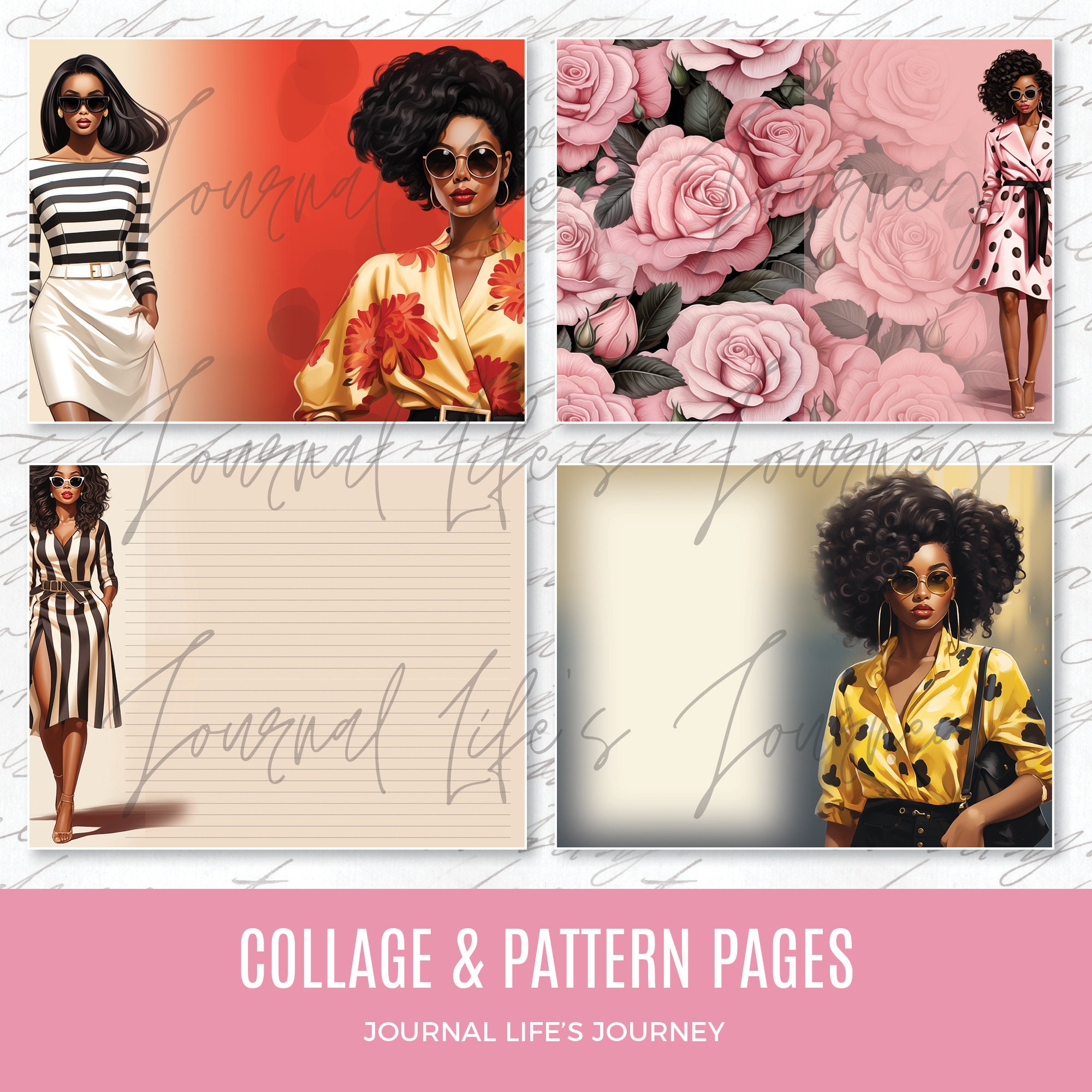 12 Page DESIGNER FASHION Printable Journal Collage and Pattern Pages ...
