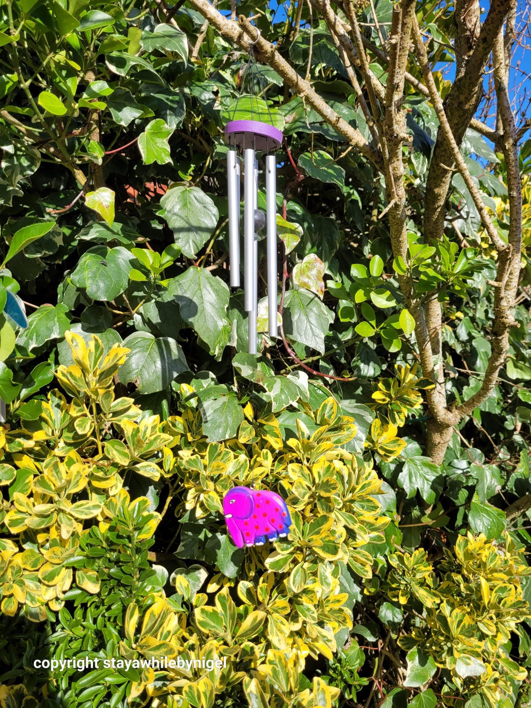 Hand-painted Elephant Wind Chime: Colorful Albesia Wood Garden Ornament ...