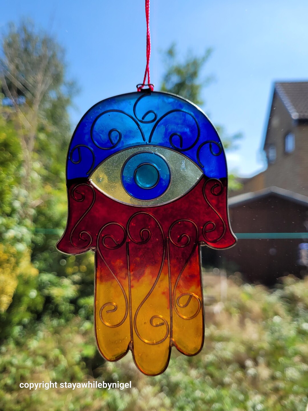 Hamsa Hand Suncatcher - Stain Glass Effect- Very Colourful- Fairtrade ...