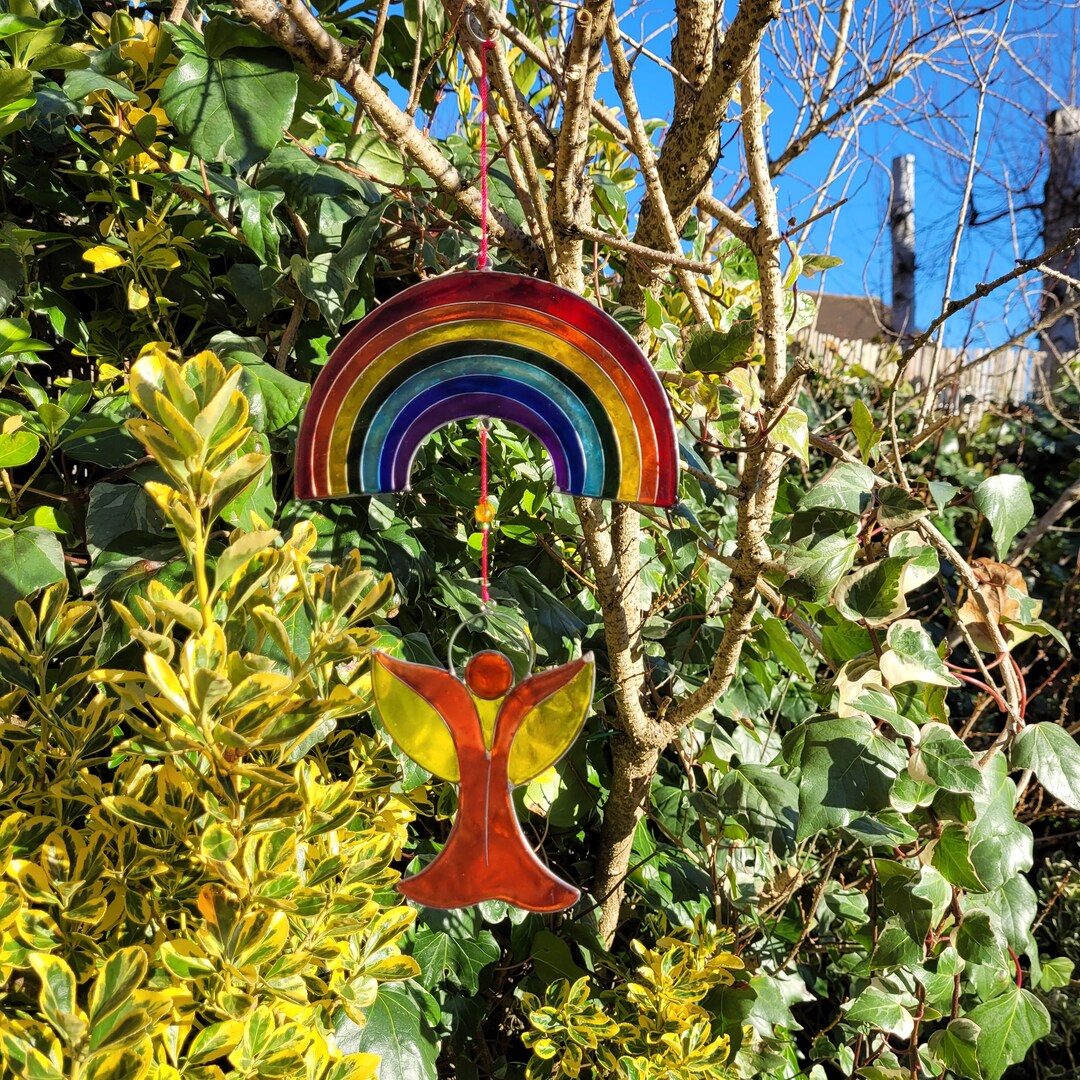 Rainbow With Angel Suncatcher Stain Glass Effect Very Colourful Ready ...
