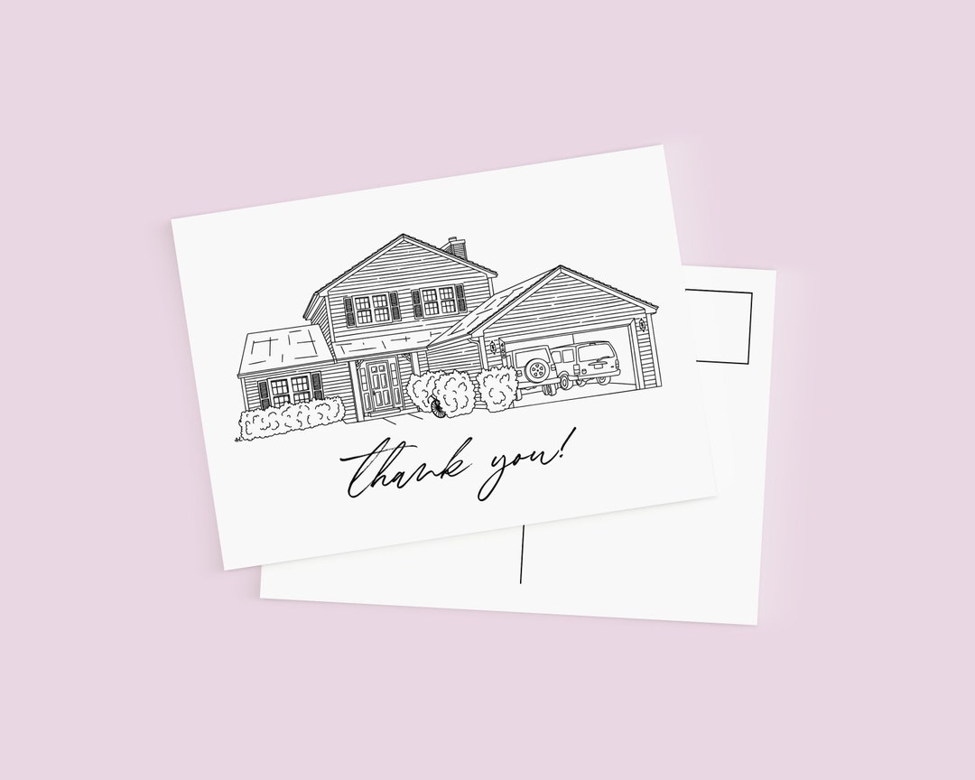 Custom Thank You Illustrated Postcards | New House Thank You Cards - Etsy
