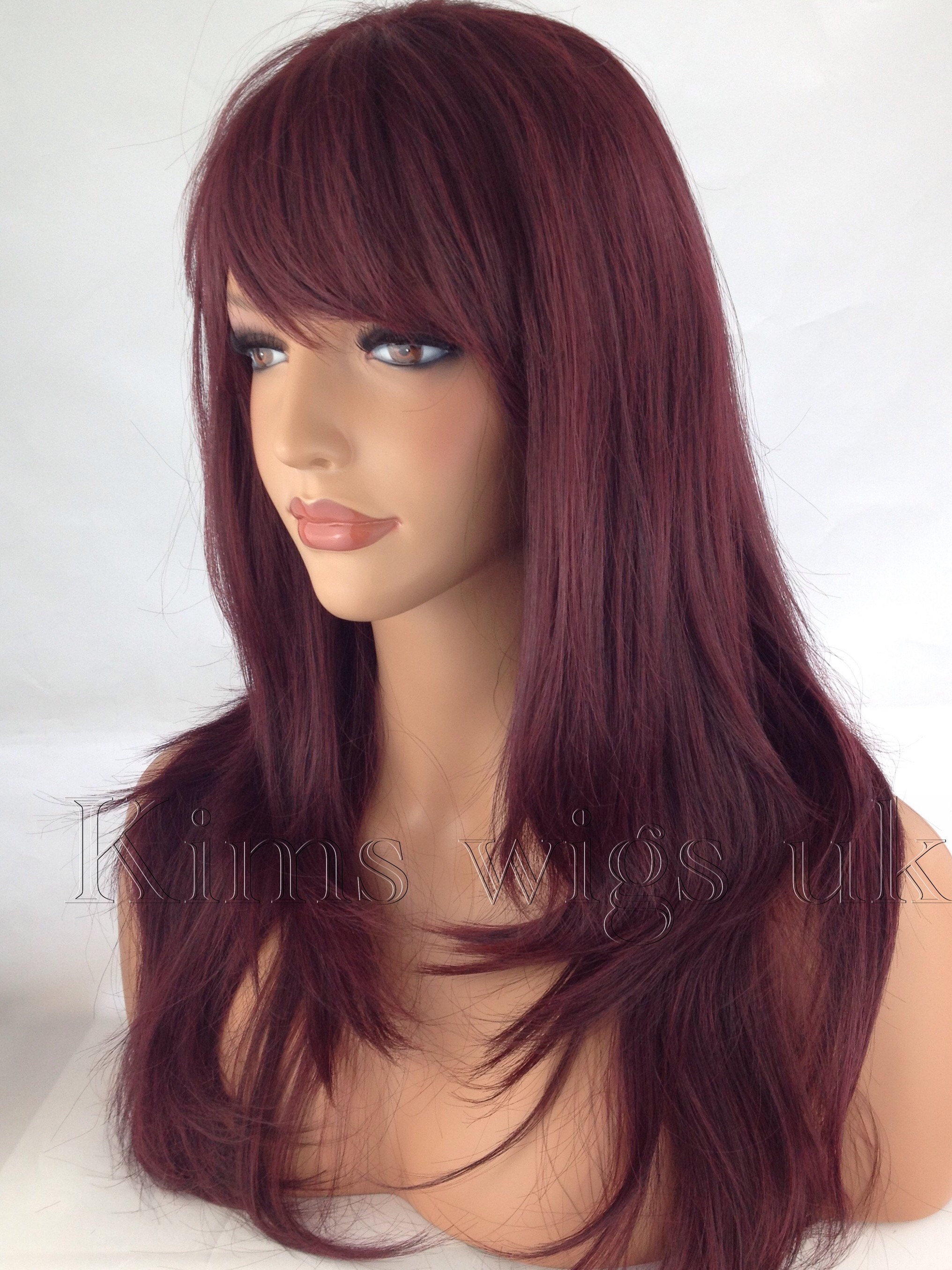 Ladies Womens Long Burgundy Red Heat Resistant Synthetic Wig - Etsy