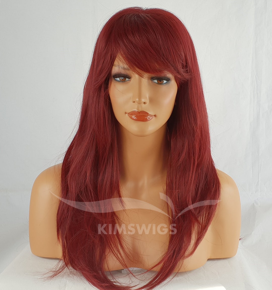 Ladies Womens Long Vibrant Red Heat Resistant Synthetic Wig UK - Etsy